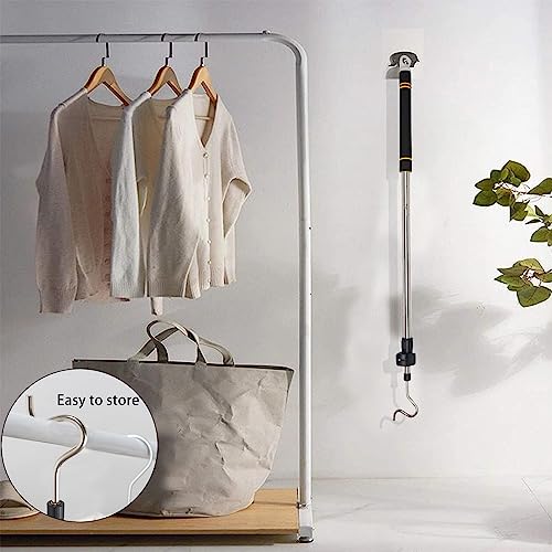 Greeily Clothes Hanger Reaching Hook Telescopic Adjustment clothes hook pole Light and can Extend from 37" to 65" with 4.7 "Hook and Sponge Handle.