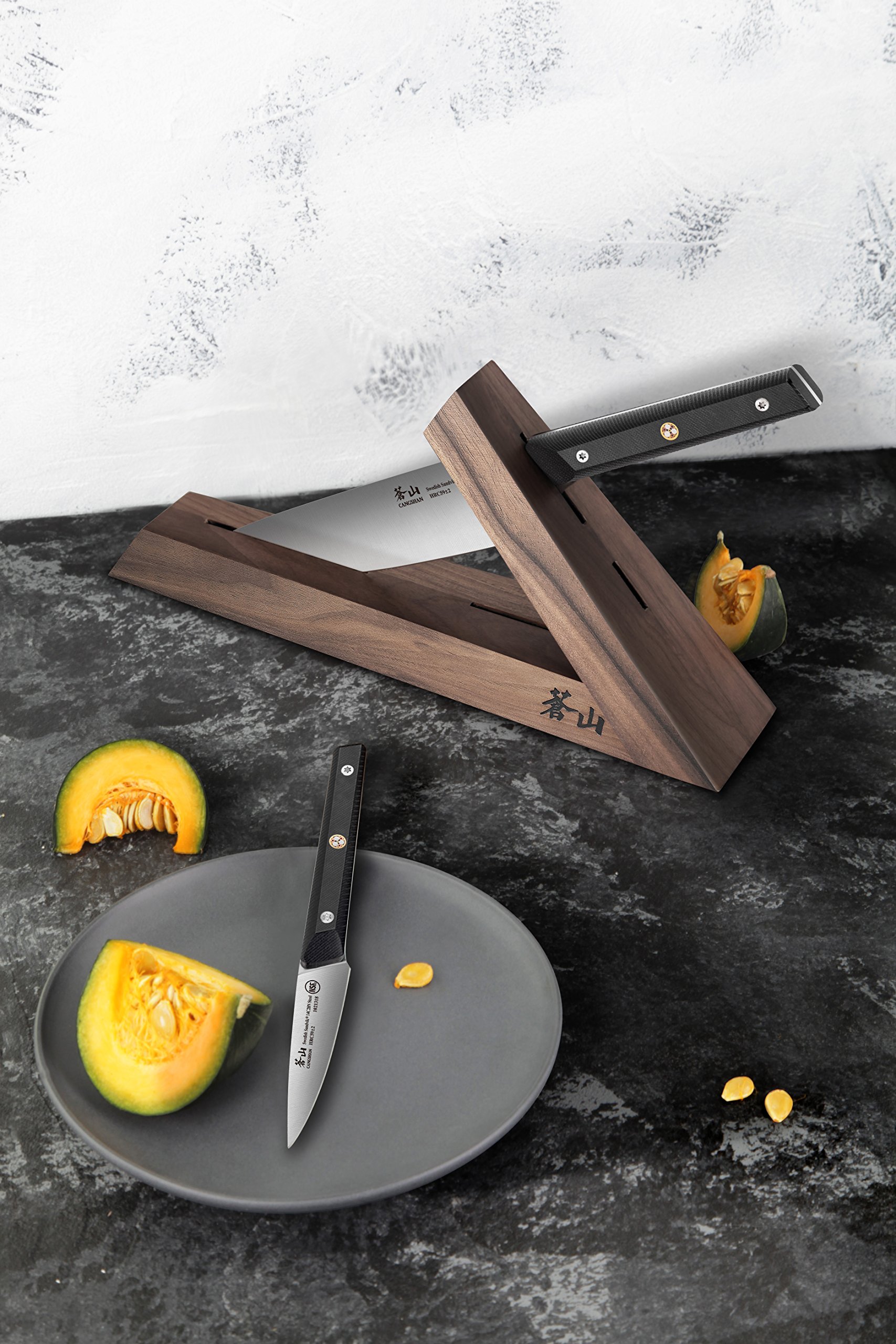 Cangshan TG Series 1021325 Swedish 14C28N Steel 3-Piece TAI Knife Block Set, Walnut