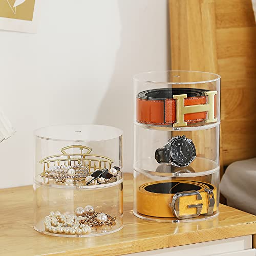 MESAILUP Belt Rack Organizer 3 Layers Acrylic Display Case with Magnet Storage Holder for Accessories like Watches, Jewelry, Makeup, Bracelets, Rings, Craft Toy & Tie