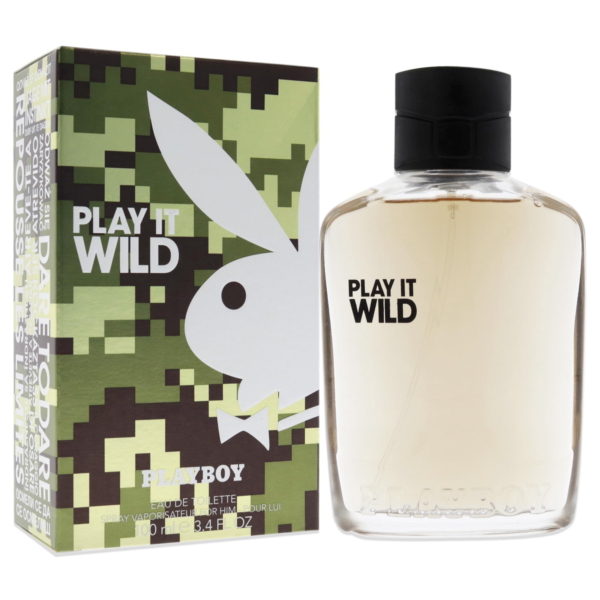 Playboy Play It Wild Eau de Toilette Spray for Men, Multi, Oriental Vanilla Fragrance, 3.4 Fl Oz