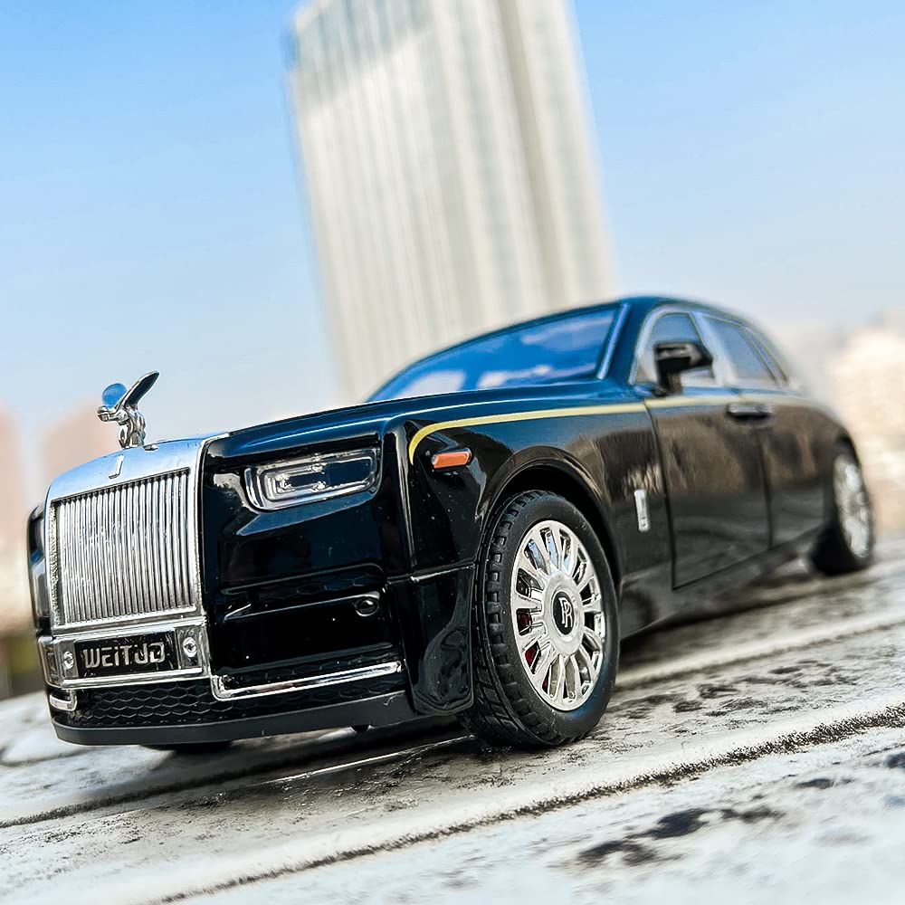 WAKAKAC 1/20 Phantom Model Car Alloy Diecast Collectible Pull Back Toy Car Classic Double Door Model Vehicle Logo Can Be Folded(Black)