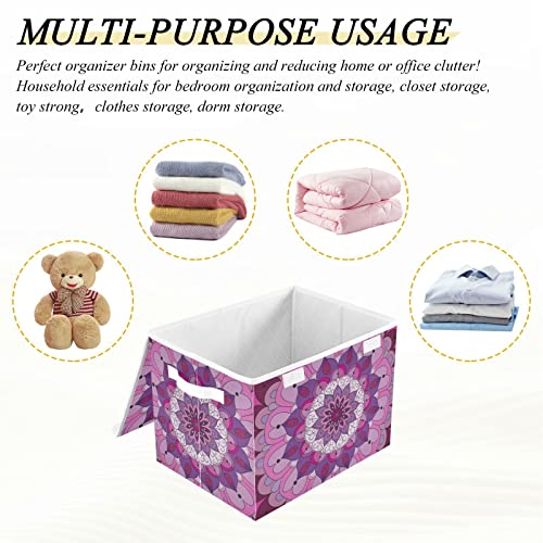 DOMIKING Mandala Collapsible Rectangular Storage Bin with Lids Decorative Lidded Baskets for Toys Organizer Storage Boxes with Handles for Clothes Shelves Nursery Playroom
