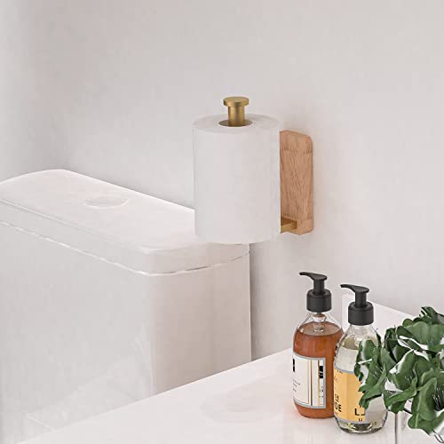 Gold Toilet Paper Holder Wall Mount, Bethom Wood Toilet Paper Roll Holder for Bathroom Washroom, RV, Rustic Farmhouse Style, Vertical or Horizontal Installations