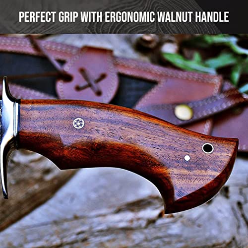 BIGCAT ROAR Handmade Damascus Hunting Knife - Bushcraft Fixed Blade Hunting Knife with Sheath and Walnut Wood Handle - 15″ EDC Skinning Knife - Screaming Eagle