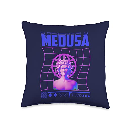 Greek Mythology Vaporwave Aesthetic Medusa Synthwave Y2K Medusa Gorgon Greek Statue Throw Pillow, 16x16, Multicolor