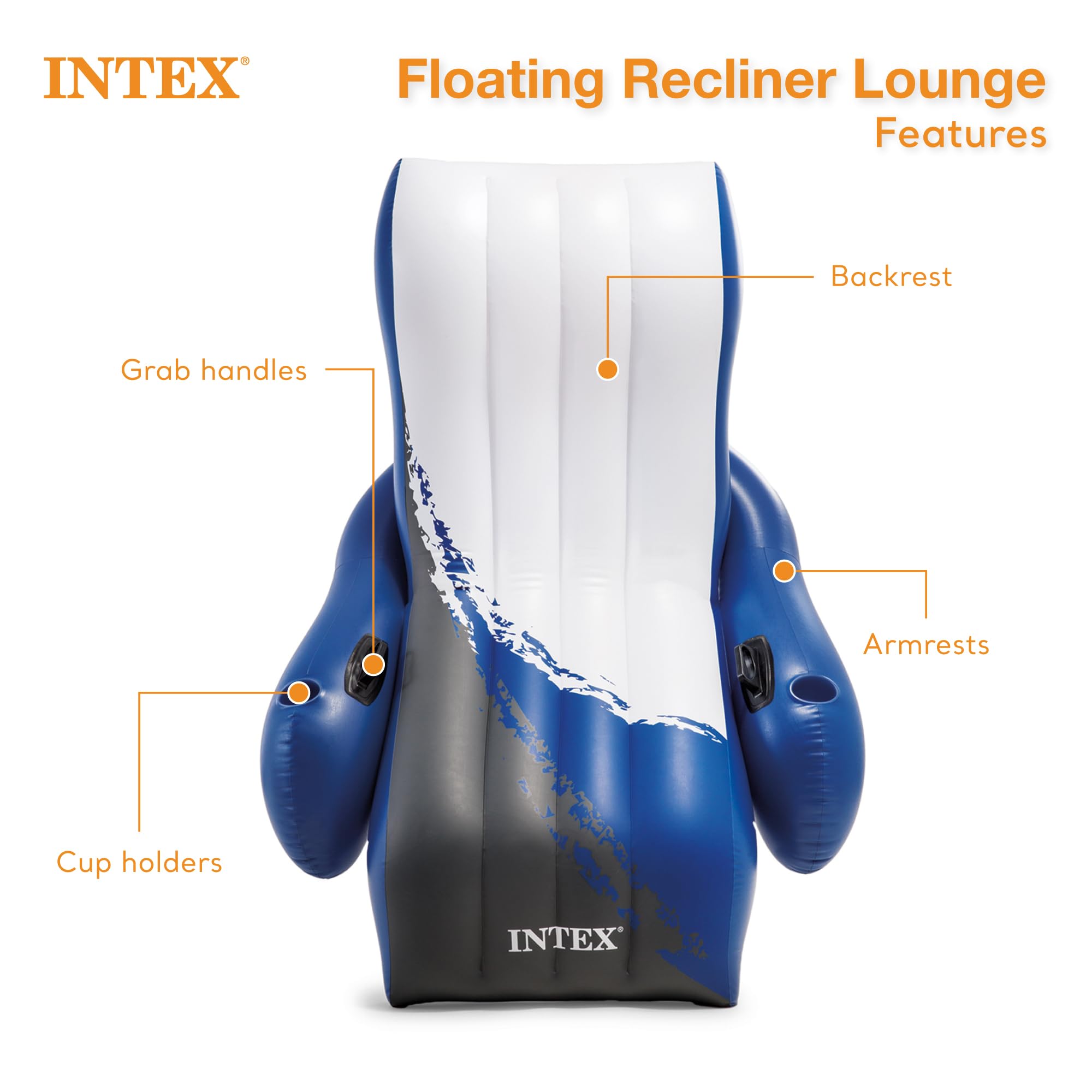 Intex 26 Foot by 52 Inch Framed Swimming Pool with Pool Cover, Inflatable Beverage Cooler, and Set of 2 Inflatable Floating Recliner Chairs, Dark Gray