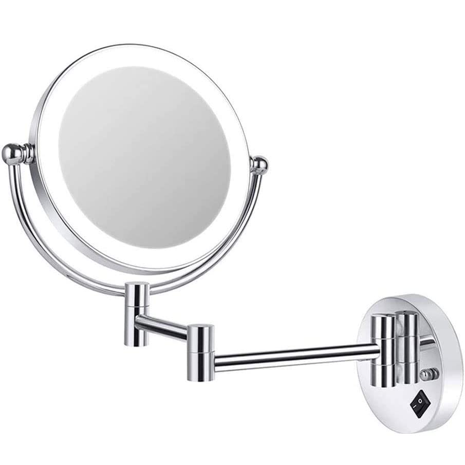 CZQ LED Lighted Wall Mount Makeup Mirror Double Sided with 10X Magnification, 360° Swivel Vanity Mirror Bathroom Cosmetic Mirror Extension Chrome Finish, Plug Powered