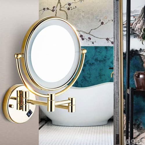 CZQ Wall Mounted LED Lighted Makeup Mirror Hardwired with 10X Magnification, Double Sided 360° Swivel Vanity Bathroom Cosmetic Mirror Extension, 8.5 Inches Plug Powered, Gold