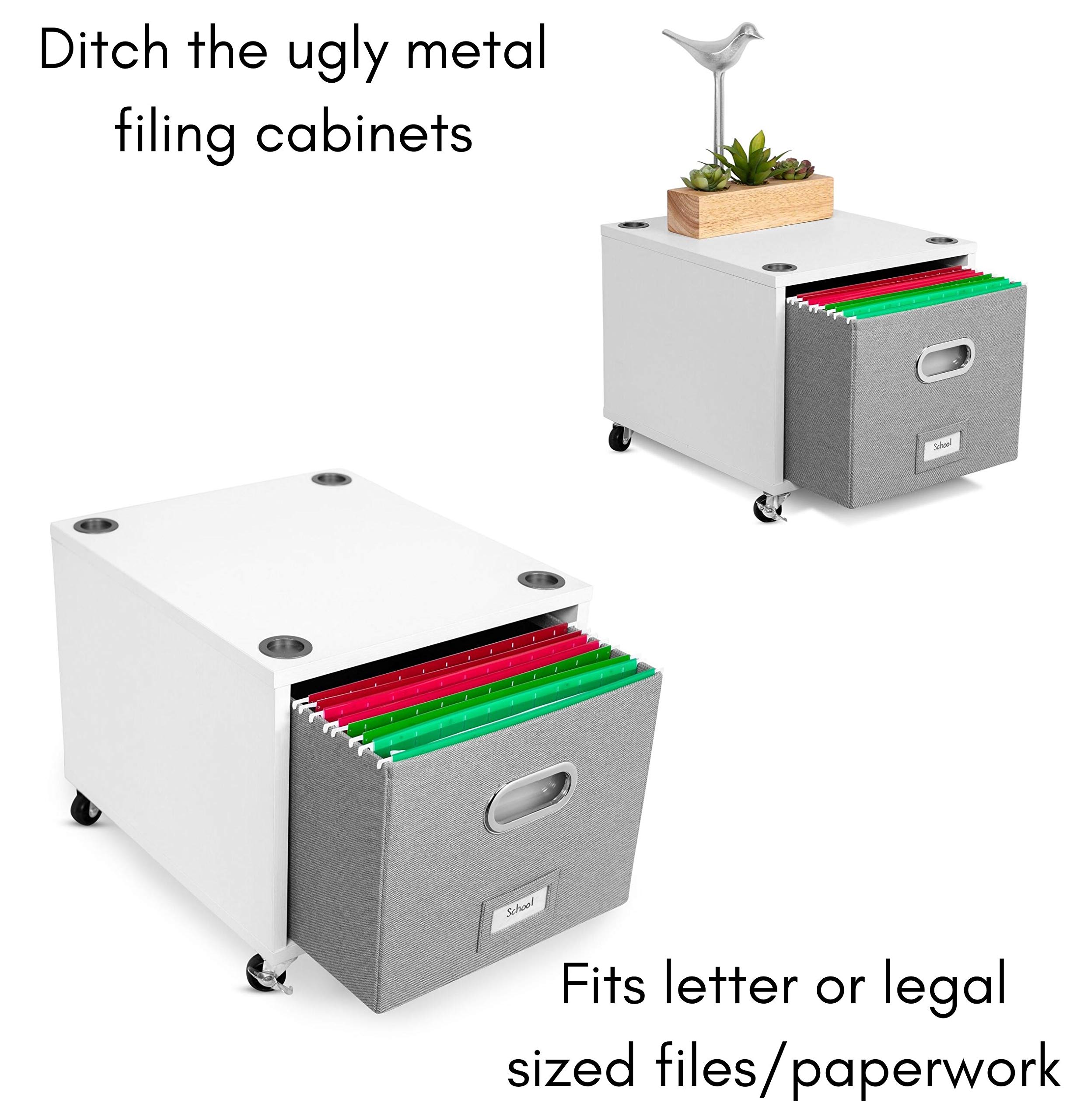 BIRDROCK HOME Rolling File Cabinet with 2 Lateral Drawers β Decorative Storage Shelf, Blankets, Books, Files, Magazines, Toys β Removable Bin with Handles β Under Desk Office Living Room Home - White