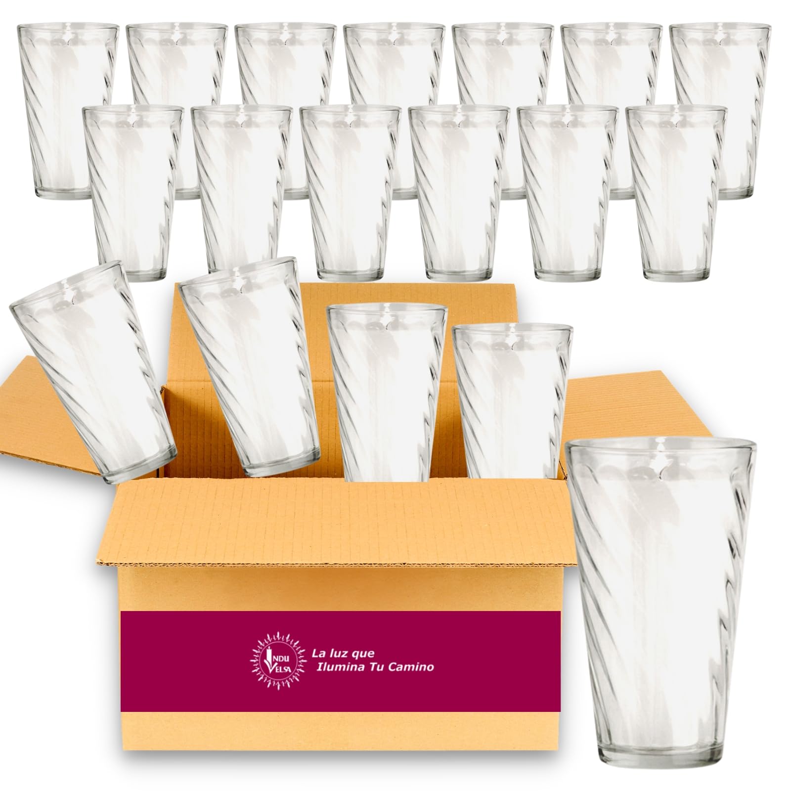 LP Box w/ 18 White Candles Reusable Glass Cup Caramel. White Paraffin Candle High Durability. Candles, Candles