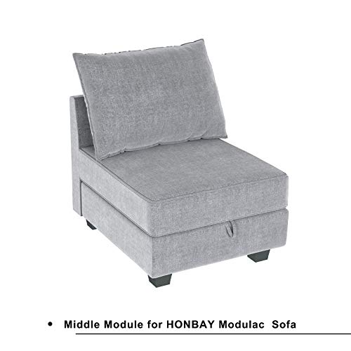 HONBAY Modern Fabric Middle Module for Modular Sofa Customizable Sectional Sofa Couch Accent Armless Chair, Grey