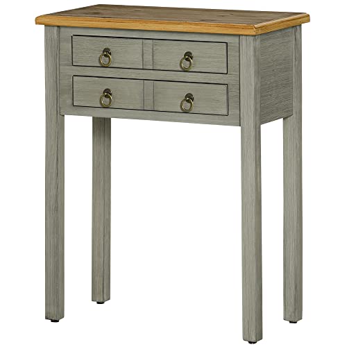 HOMCOM Vintage Console Table Retro Entryway Table with 2 Drawers for Living Room and Hallway - Grey