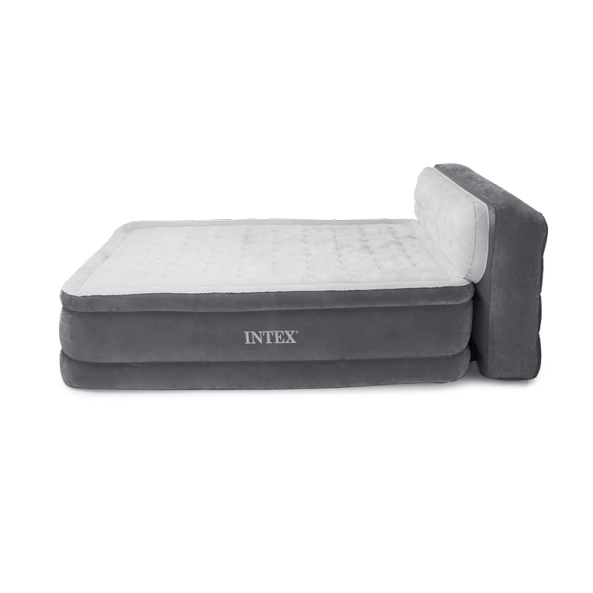 Intex Dura-Beam Ultra Plush Inflatable Pillow Top Bed Air Mattress with Headboard, Built-in Internal Electric Pump and Carry Storage Bag, Queen, Gray