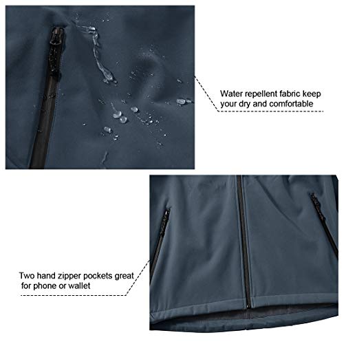 Gopune Windproof Softshell Fleece Lined Jacket Winter Outdoor Hooded Coat (Grey,M)