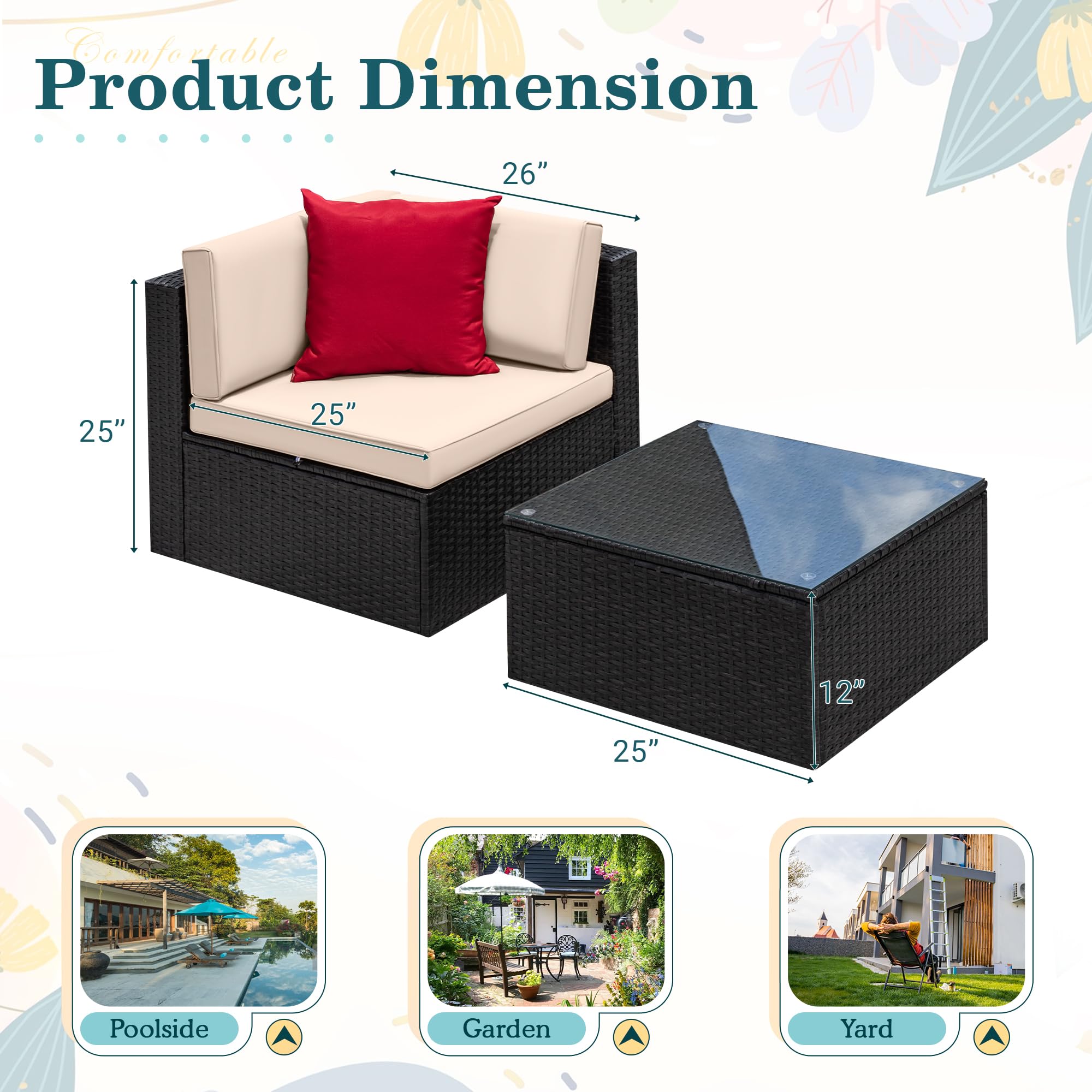Devoko 2 Piece Patio Furniture Set, All Weather PE Rattan Outdoor Sofa Set Single Sofa with Table for Garden Lawn Poolside (2 Piece, Beige)