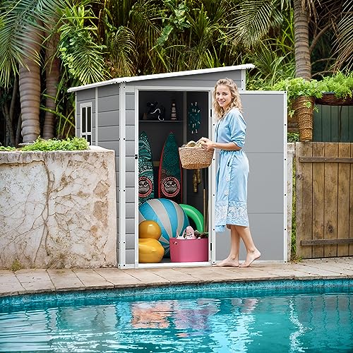 Greesum 5' x 4' Resin Weather Resistant Outdoor Storage Shed for Garden/Backyard/Pool Tool Shed, Light Gray