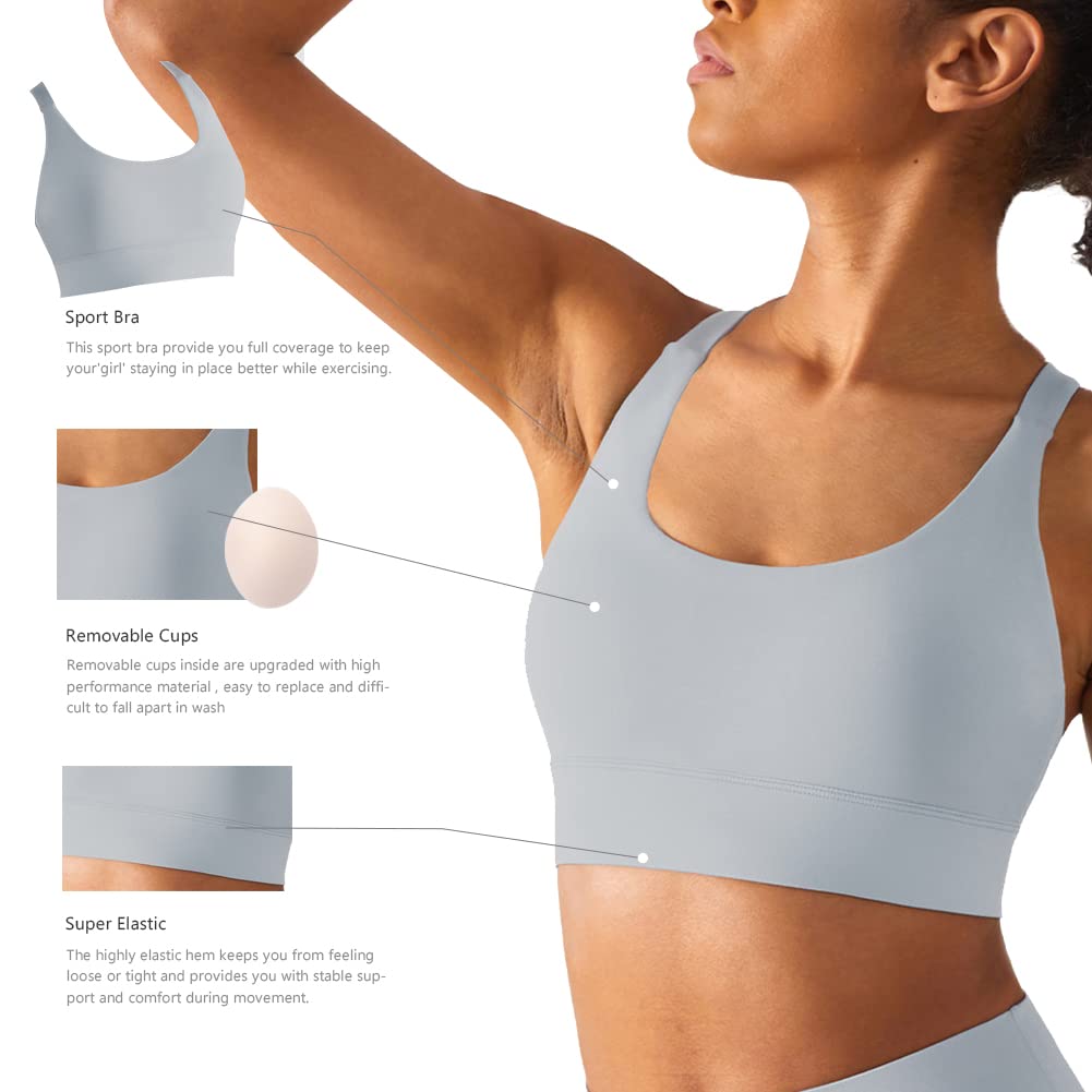 BraRoom Women's Back Closure Cross Back Sports Bra Longline Built-in Padded Medium Impact for Yoga Gym Running Workout