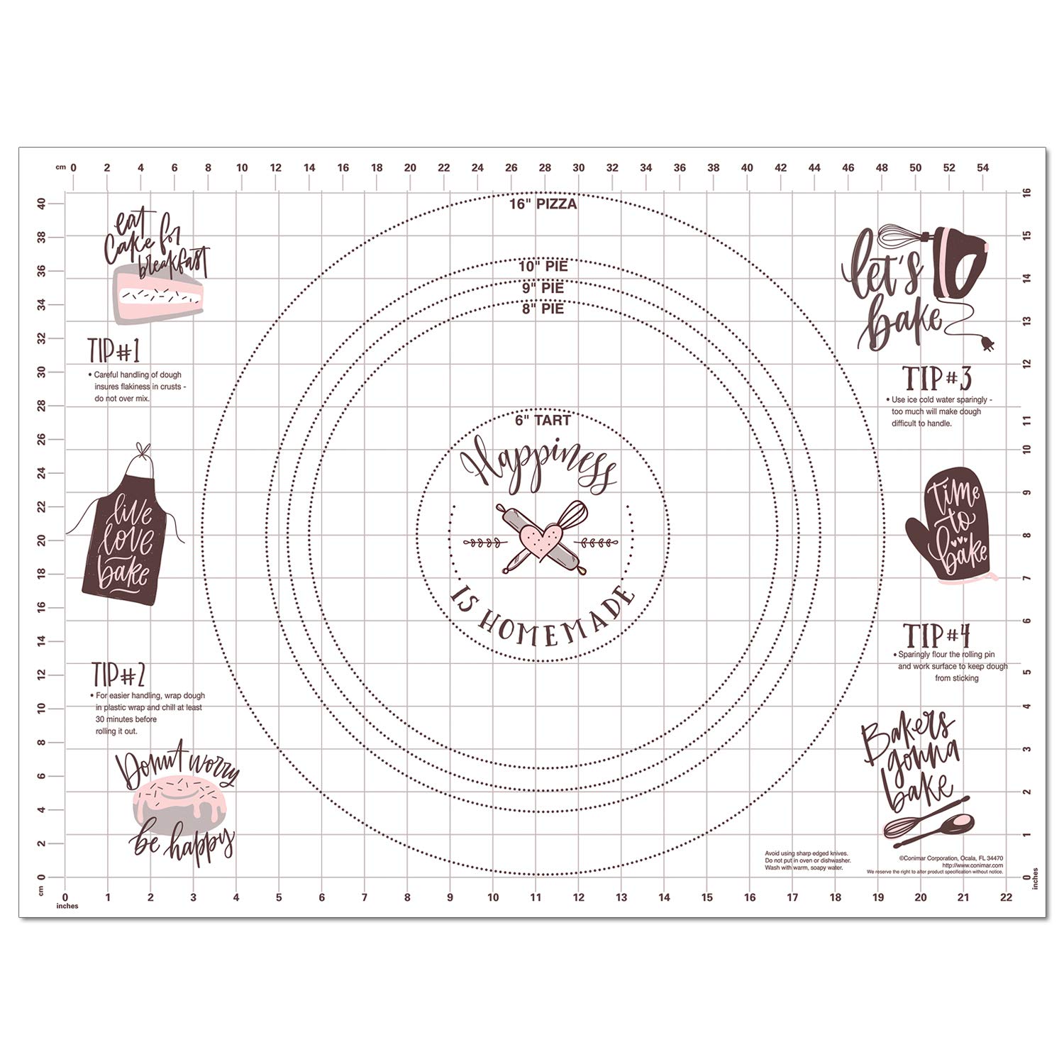Cut N' Funnel Large Premium Pastry Mat made of Non-slip Food Grade Flexible Plastic for Rolling, Kneading, Shaping and Cutting Dough, 24β x 18β Made in the USA Happiness is Homemade by Chop Chop
