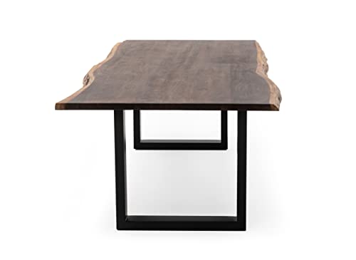 Limari Home Brylee Collection Modern Style Live Edge Solid Acacia Wood Top 6 Persons Dining Table with Metal U-Legs, Brown