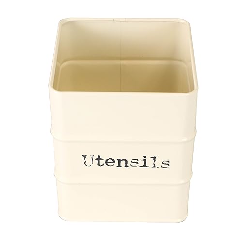 Home Basics Tin Kitchen Food Storage Organization Canister Collection (Utensil Holder, Ivory)