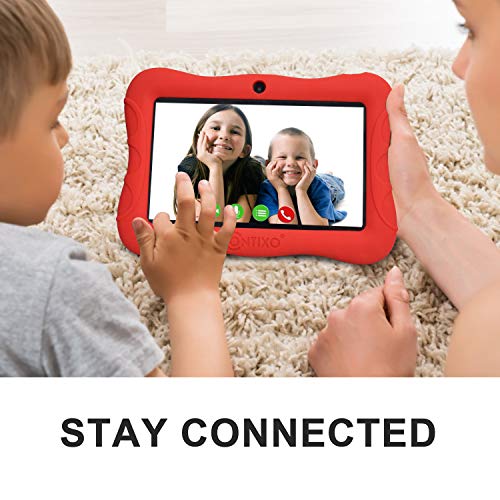 Contixo 7 Inch Kids Learning Tablet - Parental Control 32GB Android 11, for at Home School Children Infant Toddlers - Pre-Loaded Disney E-Books Apps, Child-Proof Case, Great Gift for Children (Red)