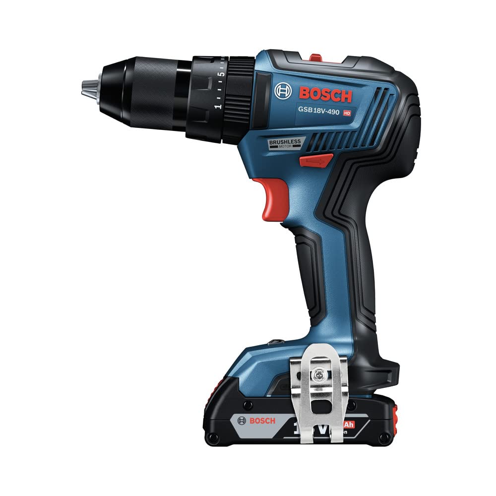 Bosch GSB18V-490B12-RT 18V EC Brushless Lithium-Ion 1/2 in. Cordless Hammer Drill Driver Kit (2 Ah) (Renewed)