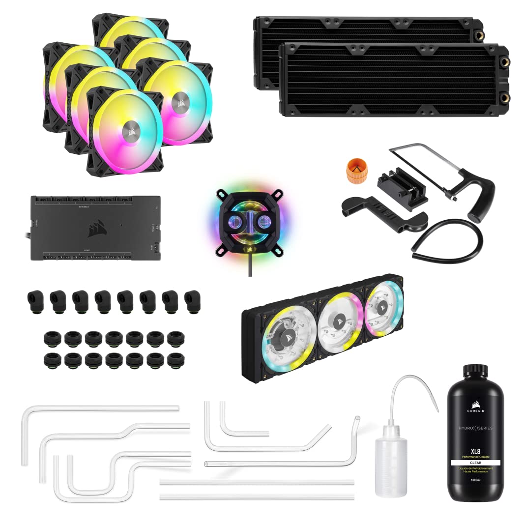Corsair Hydro X Series iCUE XH5000i RGB PRO Custom Cooling Kit (Hardline CPU Cooling Loop, Pre-Bent Tubing, Dynamic RGB Lighting, Easy Installation, Made for CORSAIR 5000X/D Series Cases) Black