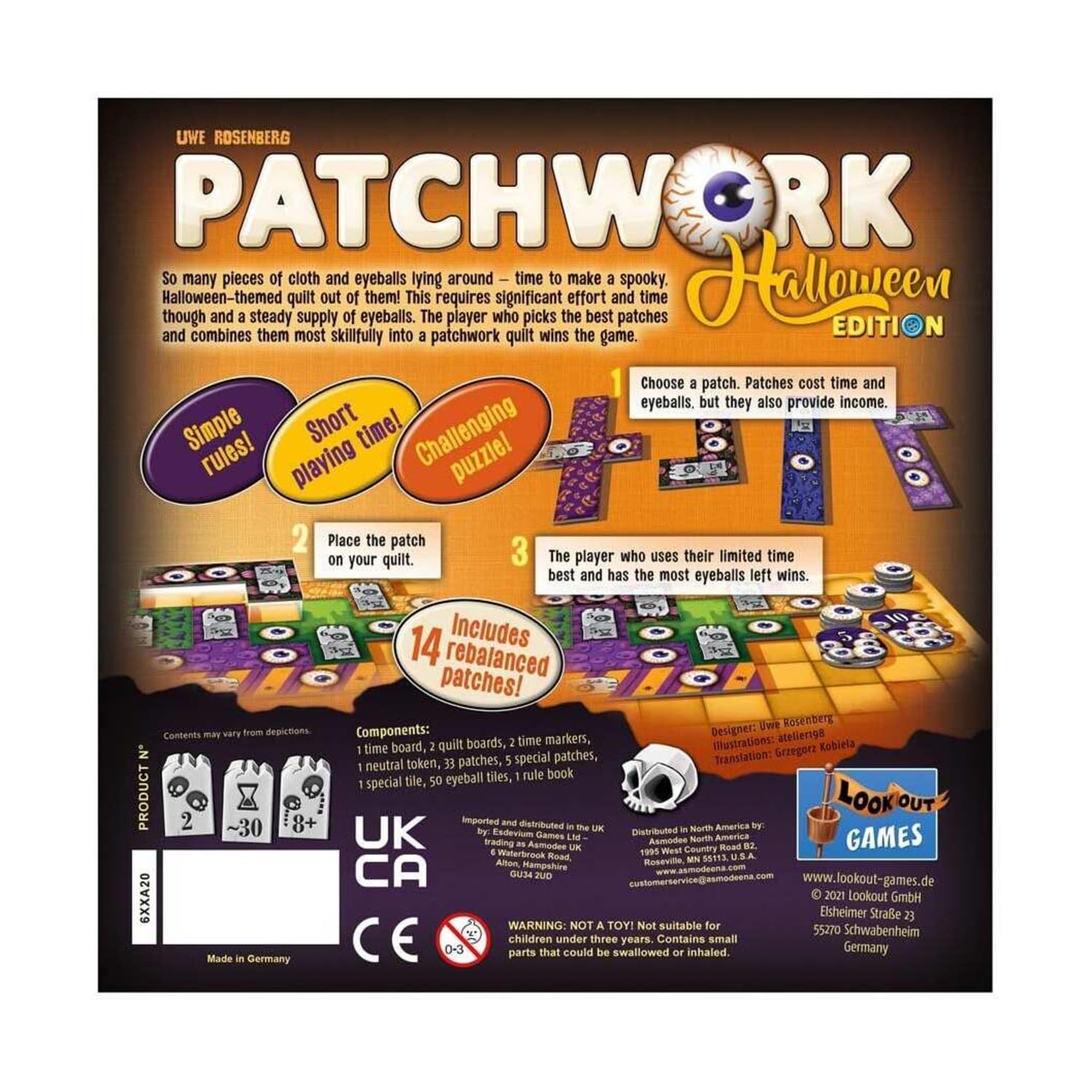 Patchwork Halloween Edition Board Game - A Spooky Two-Player Quilting Strategy Game! Interactive Puzzle Game for Kids & Adults, Ages 8+, 2 Players, 30 Min Playtime, Made by Lookout Games