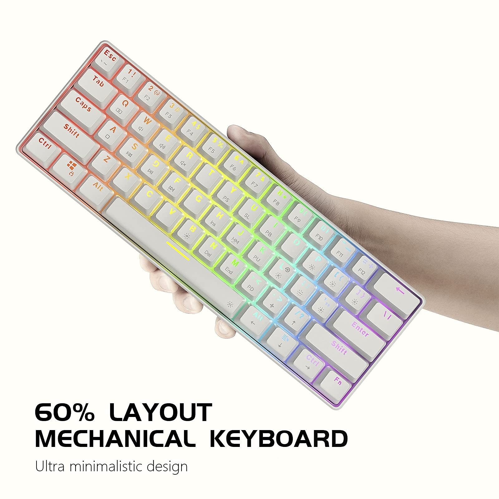 Punkston TH61 60% Mechanical Gaming Keyboard,RGB Backlit Wired Ultra-Compact Mini Mechanical Keyboard Full Keys Programmable White (Optical Black Switch) (Renewed)
