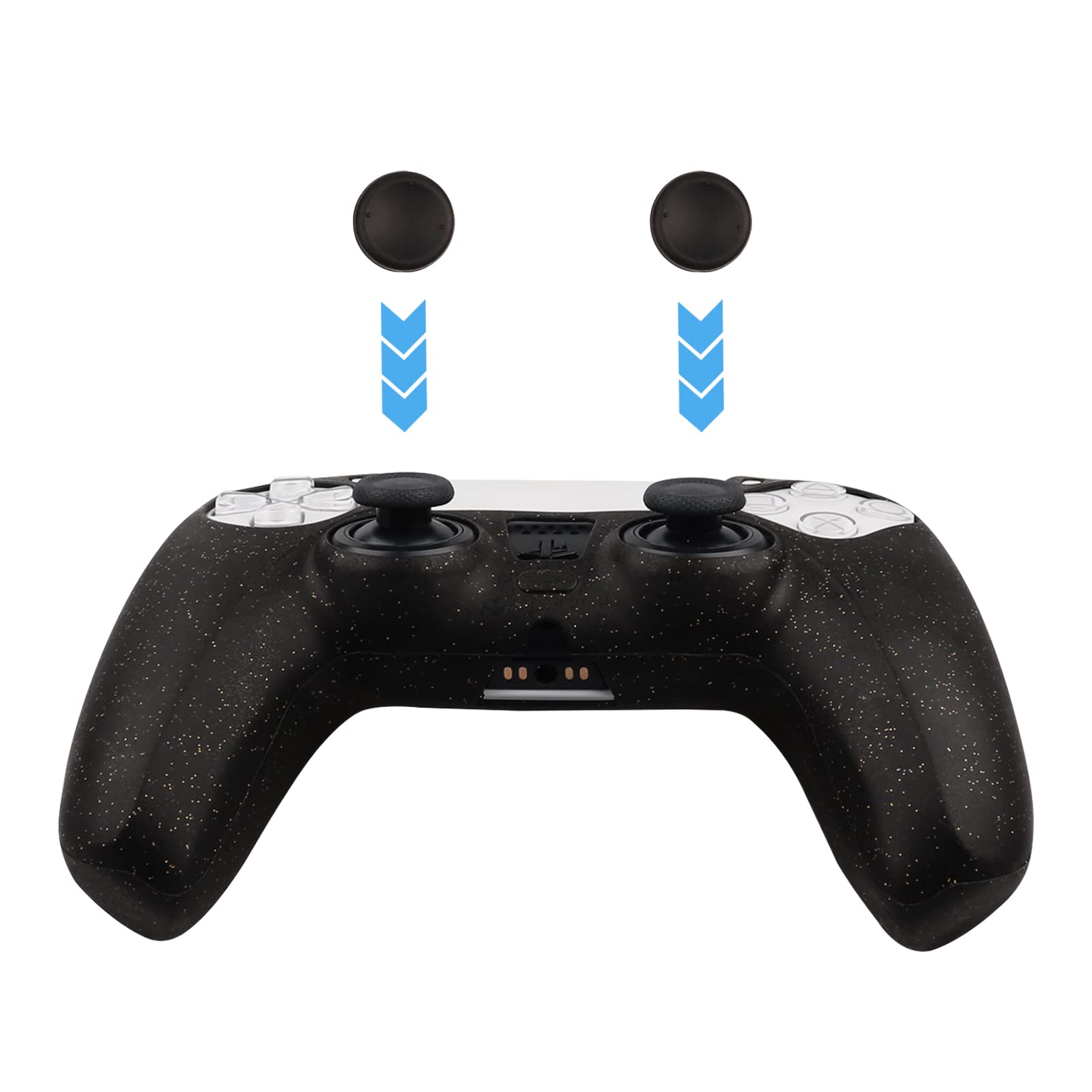RALAN Controller Skin for PS5 Glitter Anti-Slip Silicone Cover Protector Case Compatible with PS5 Wireless/Wired Gamepad Controller with 4 Cat Paw Thumb Grip Caps & Black Pro Thumb Grip x 8.