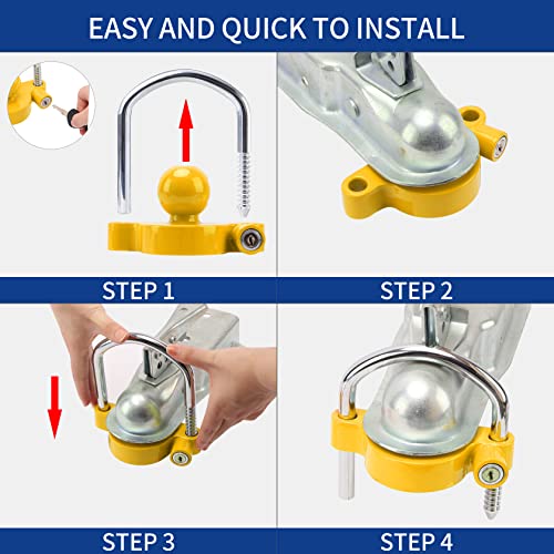 METOWARE Trailer Coupler Lock Universal Adjustable Heavy-Duty Steel Trailer Hitch Lock, Anti Theft Trailer Ball Lock Towing Lock for Towing Trailer Security Fits 1-7/8",2β, 2-5/16" Coupler Yellow