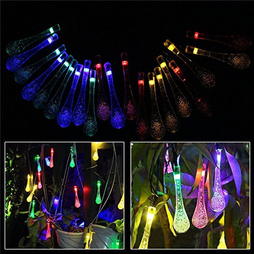 KORADA Solar Strings Lights, 20 Feet 30 LED Water Drop Solar Fairy Lights, Waterproof Lights for Garden, Patio, Yard, Home, Parties- Multi Color