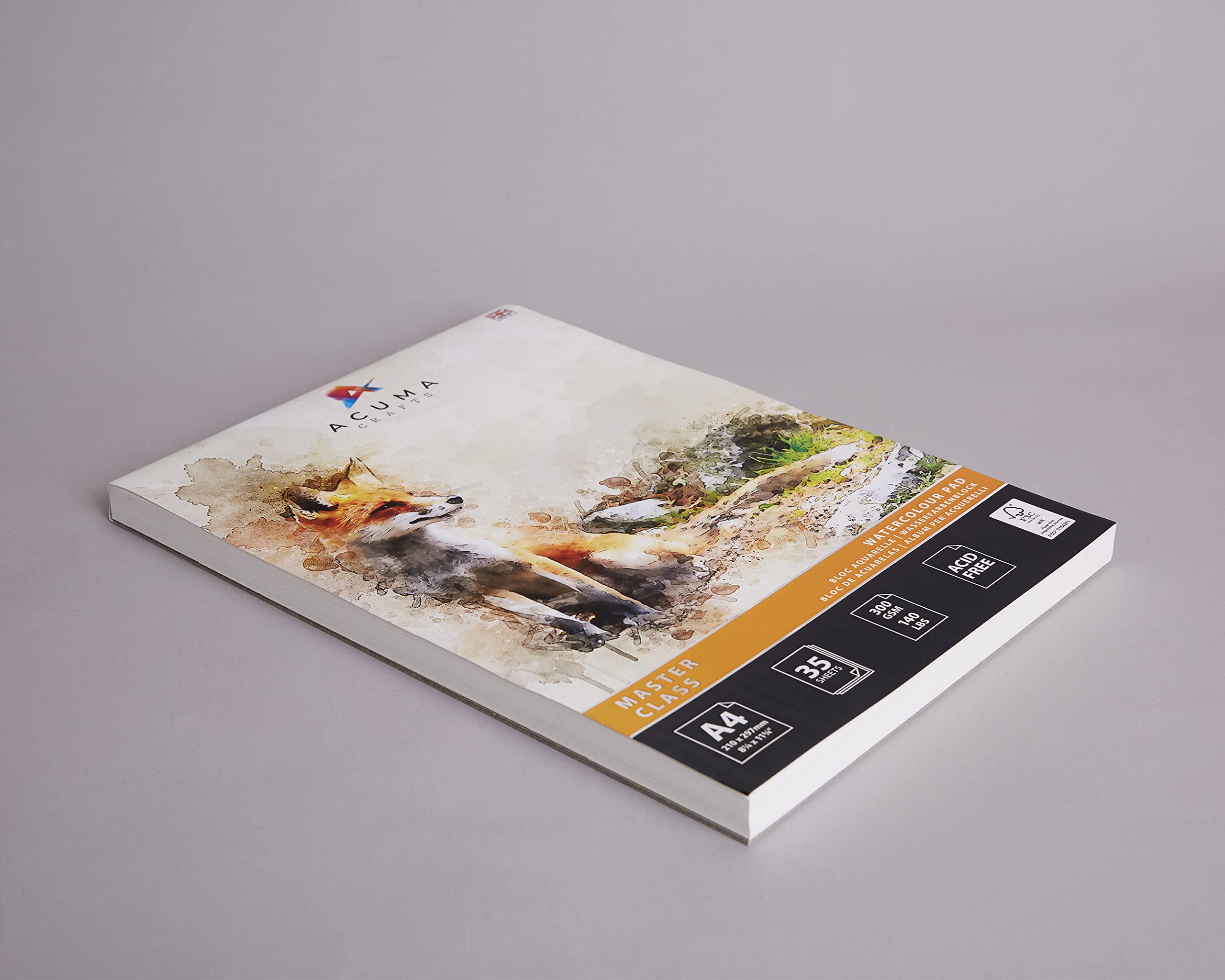 Watercolor Paper Artist Art Pad 35 Sheets, 140lb/300 GSM, Glue Bound, Acid Free, Cold Pressed for Artists Drawing and Sketching Techniques, Made in UK