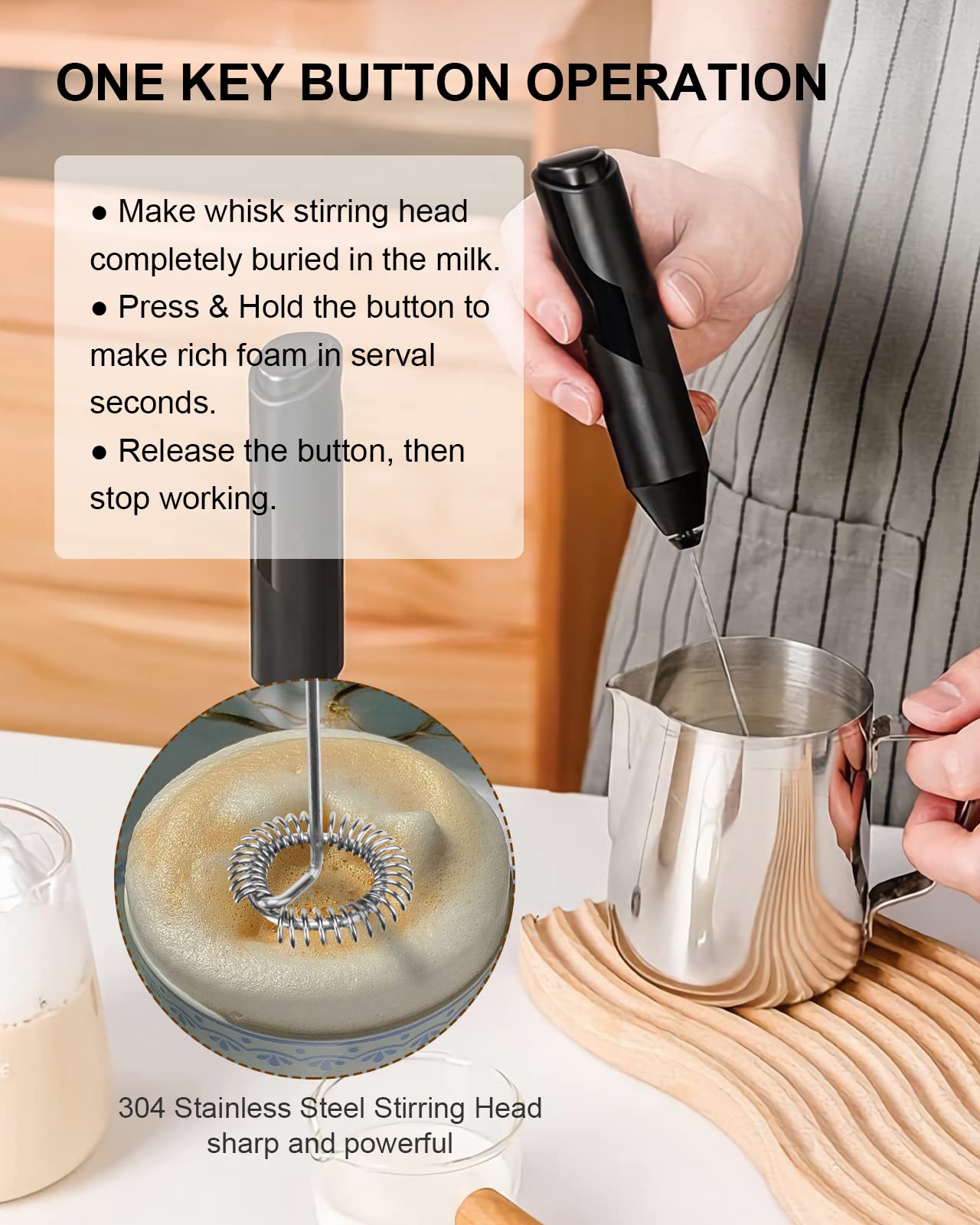 COKUNST Milk Frother Handheld, Battery Powered Drink Mixer for Matcha Coffee, Electric Portable Whisk Drink Mixer Mini Foam Maker for Hot Chocolate Frappe Latte