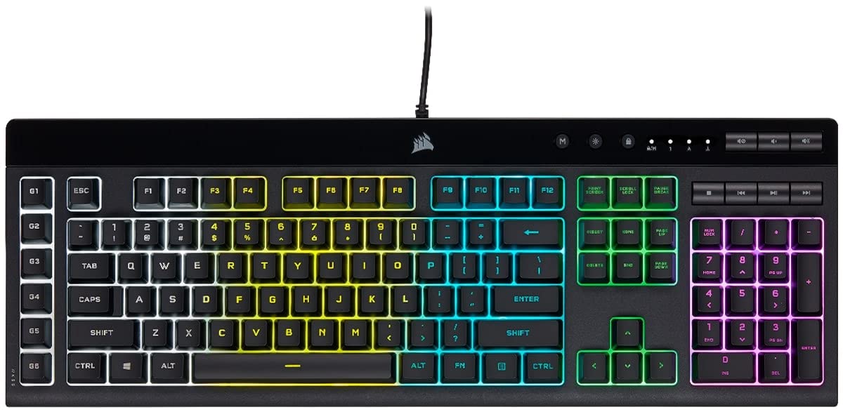 Corsair K55 PRO LITE RGB Wired Membrane Gaming Keyboard (5-Zone Dynamic RGB Backlighting, Six Macro Keys with Stream Deck Integration, IP42 Dust and Spill Resistant, Dedicated Media Keys) Black