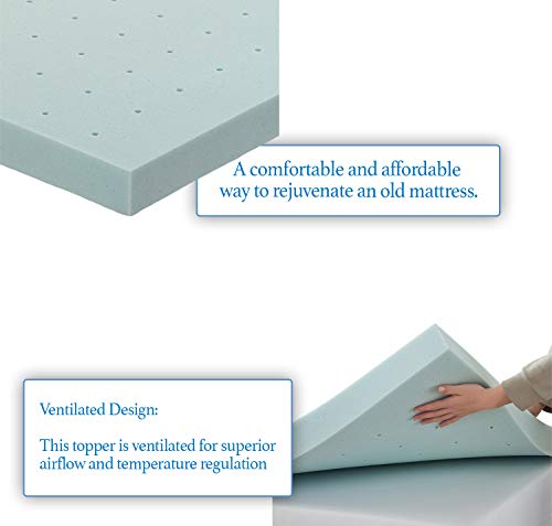 Nestl Mattress Topper, Gel Infused Memory Foam Mattress Topper, Ventilated Design Mattress Pad, 2 Inch, Queen Size