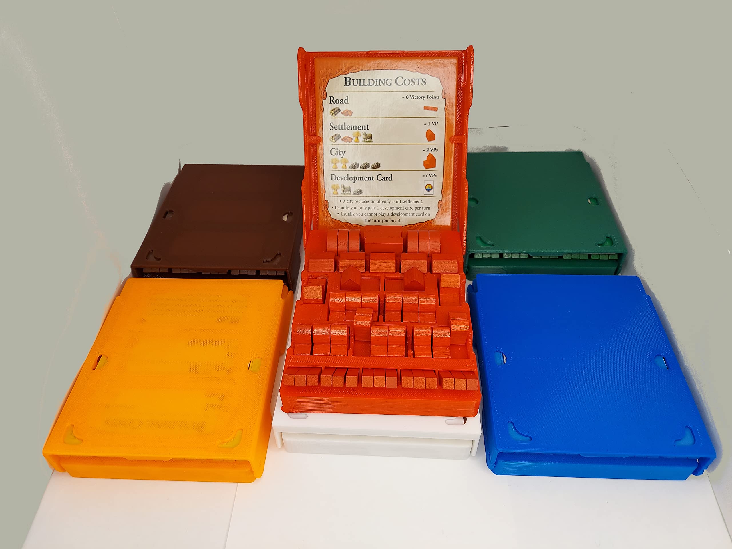 Organizer Insert Compatible with Catan Base Game, Seafarers, and Both 5-6 Player Extensions with Player Trays and Card Holder - White Hexes Holder/Card Tray