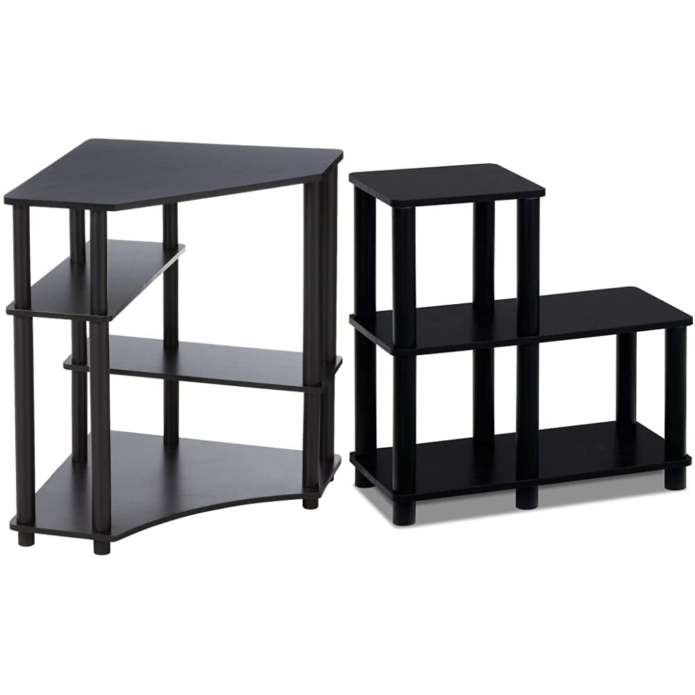 Furinno Turn-N-Tube Space Saving, Corner Desk, Espresso/Black & Turn-N-Tube Accent Decorative Shelf, Espresso/Black