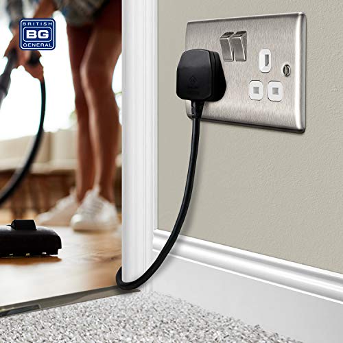 BG Electrical NBS22W-01 Double Switched Power Socket with White Inserts, Brushed Steel, 13 Amp