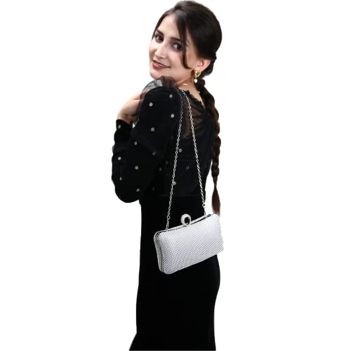 BESTYROCLY Silver Clutch Purses for Women Wedding,Rhinestone Purse Evening Bag Bride Handbag