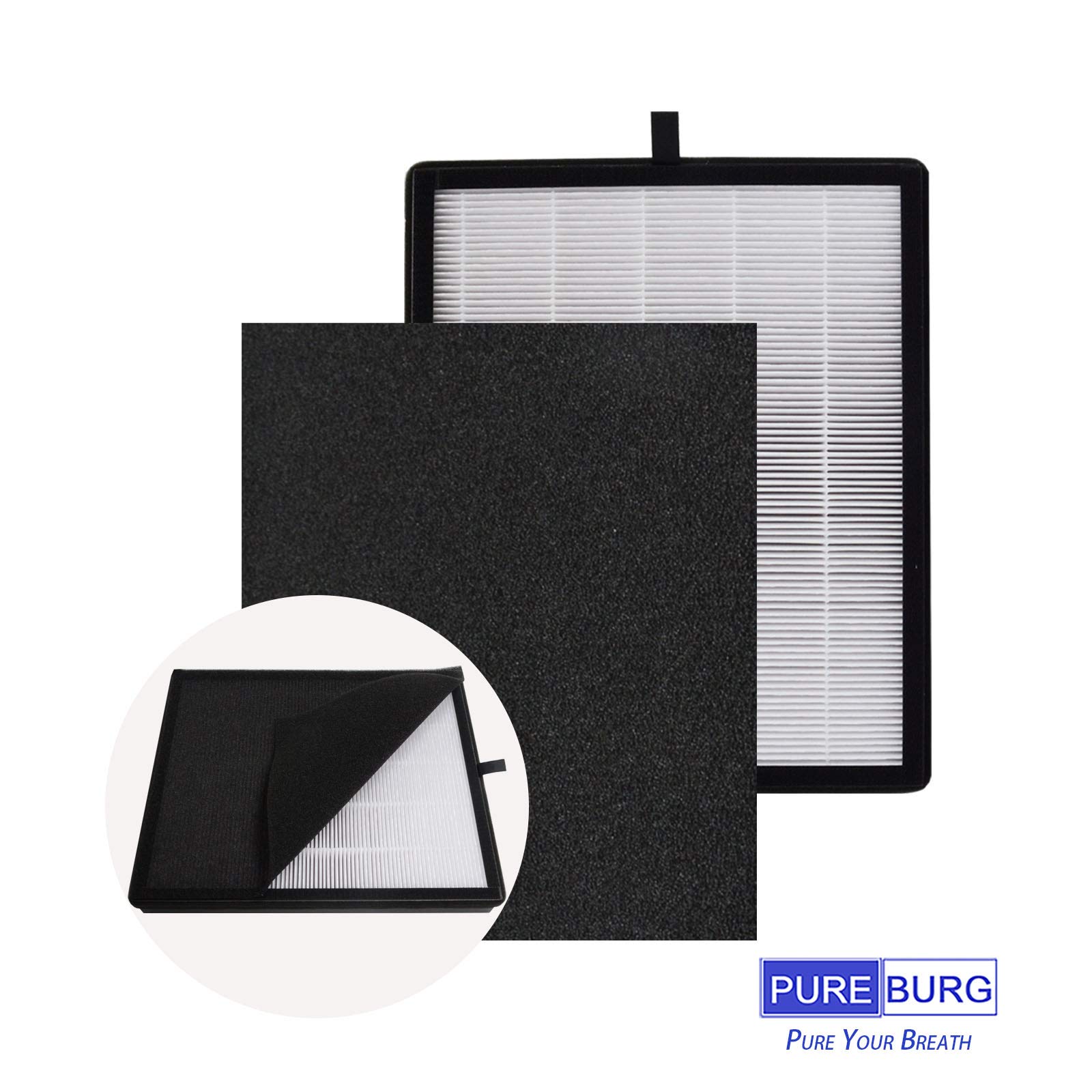 PUREBURG Replacement Filter Set Compatible with Zigma Aerio-300 Air Purifier, 2-Pack H13 HEPA + Activated Carbon Pre-Filter x 4 Air Clean Dust VOCs