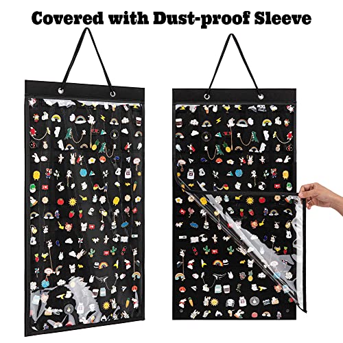 HUHYNN Hanging Brooch Pin Organizer, Dust-proof Enamel Brooch Pin Display, Brooch Collection Storage Organizer, Hold Up to 170 Brooch Pins (Black)