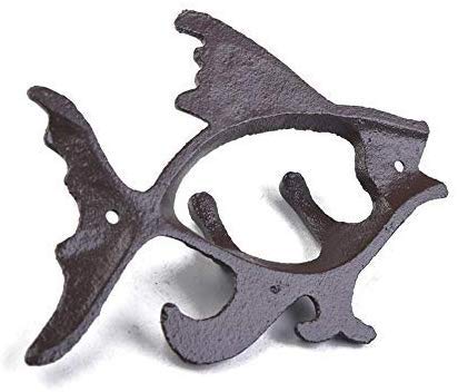 Grace Home Set of 2 Cast Iron Rustic Fish Designed Wall Hanger Outdoor Metal Wall Hooks Keys Towels Wall Holder Mounted Heavy Duty Decorative Nautical Gift Idea (Fish)