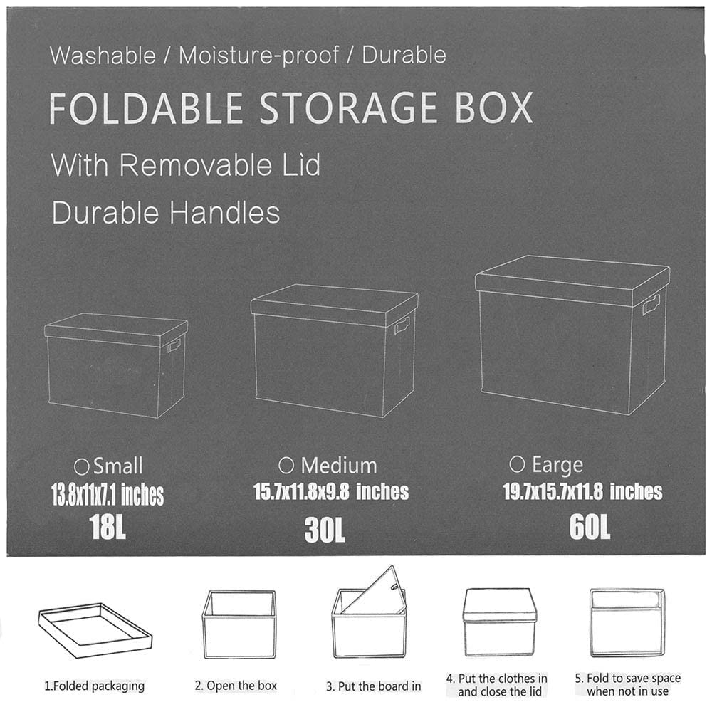 Purme Foldable Storage Bins,Pack of 3, Large Collapsible Cube Storage Boxes Organizer Containers Baskets with Reinforced Handle and Lid for Home Wardrobe Closet Bedroom