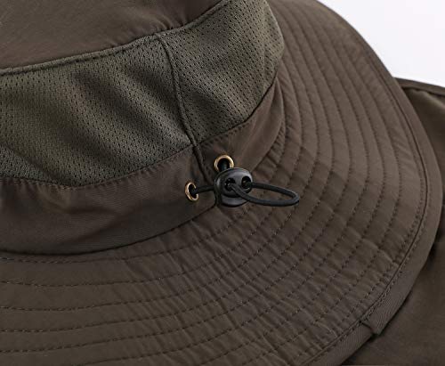 Home Prefer Outdoor UPF50+ Mesh Sun Hat Wide Brim Fishing Hat with Neck Flap (Army Green)