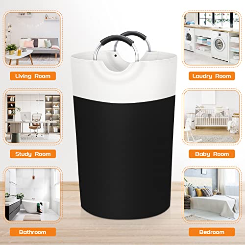BlissTotes Laundry Basket, Laundry Hamper, Collapsible Laundry Baskets, Dirty Clothes Hamper, Waterproof with Foam Protected Aluminum Handles for College Dorm, Family 90L (Black)