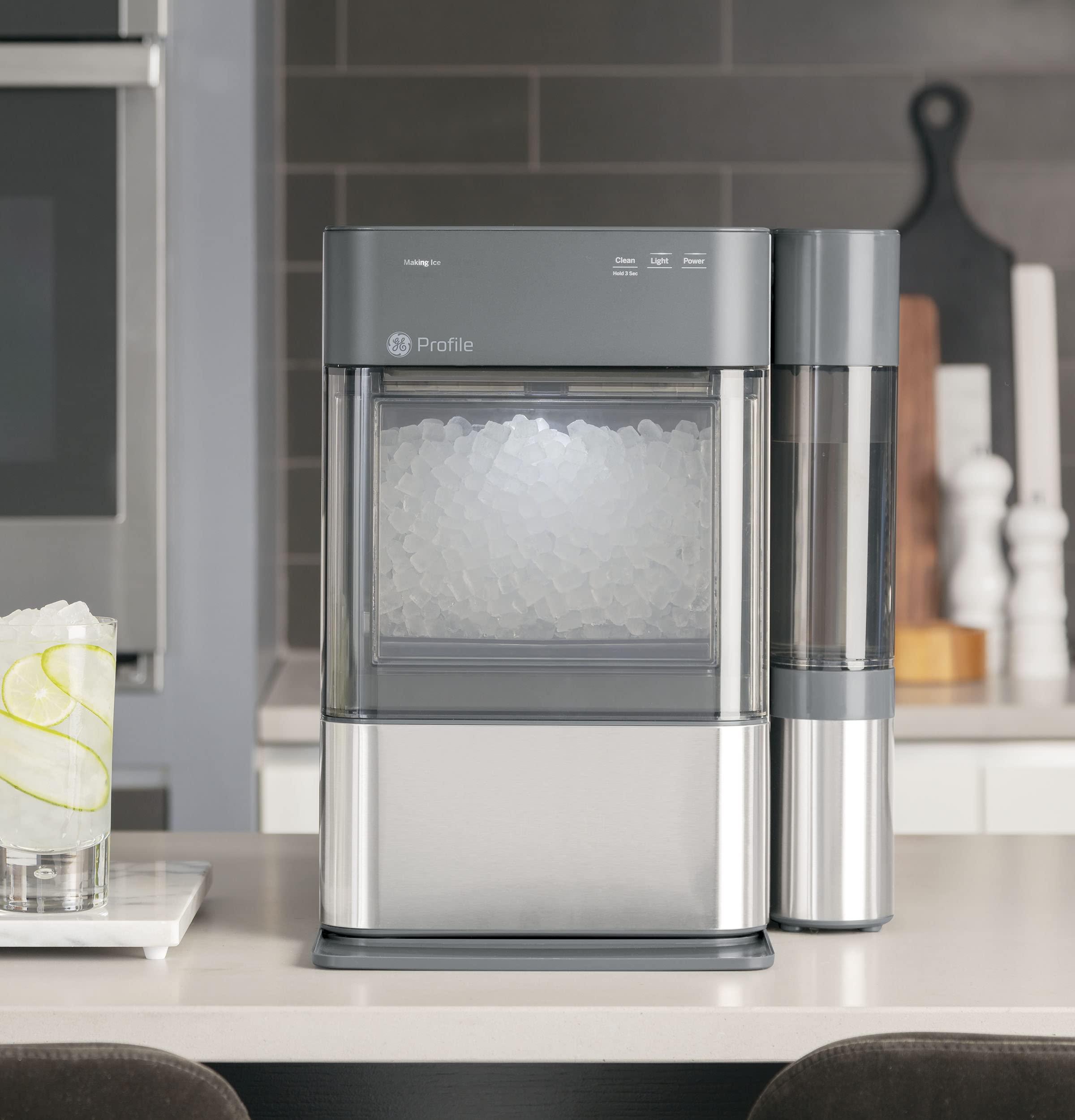 GE Profile Opal | Side Tank for 2.0 Opal Nugget Ice Maker | Easy Attachment to Opal Ice Machine | 0.75-Gallon Tank | Allows for 3X More Ice Before Refill | Stainless Steel (P4AAKASSPSS)