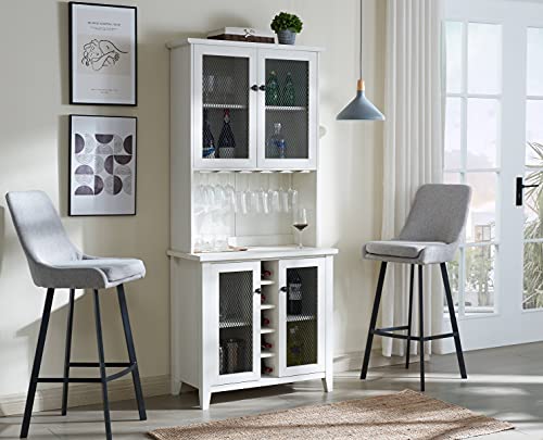 Home Source Jill Zarin White Bar Cabinet with Mesh Doors and Stem Glass Placement