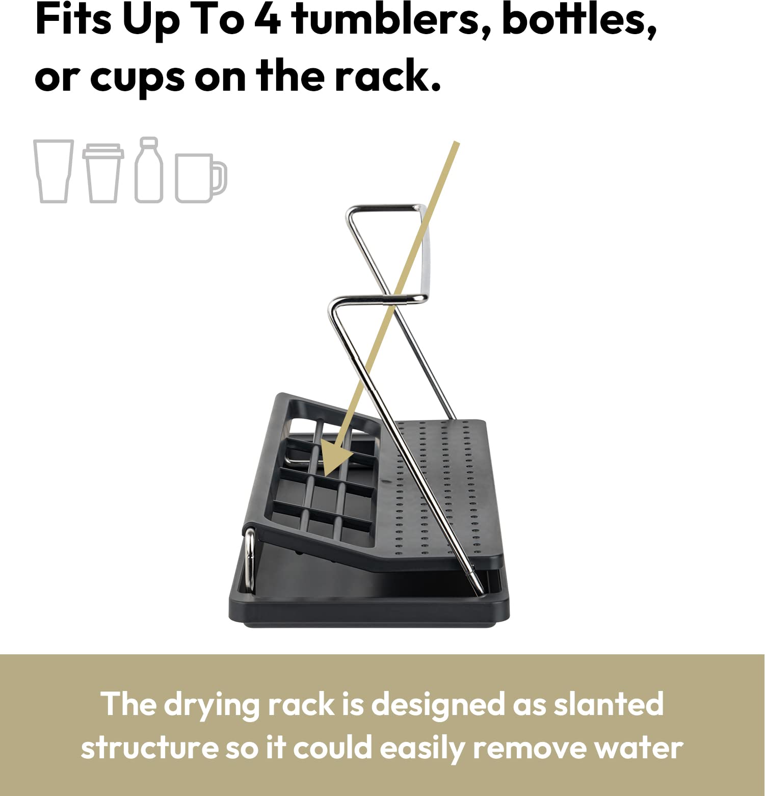 carrotez Bottle Drying Rack, Cup Drying Rack,Tumbler Drying Rack with Drain Tray - Bottle with Narrow and Wide Openings with Various Capacity, Different Bottle Type, Mug Type and Cup Type - Black