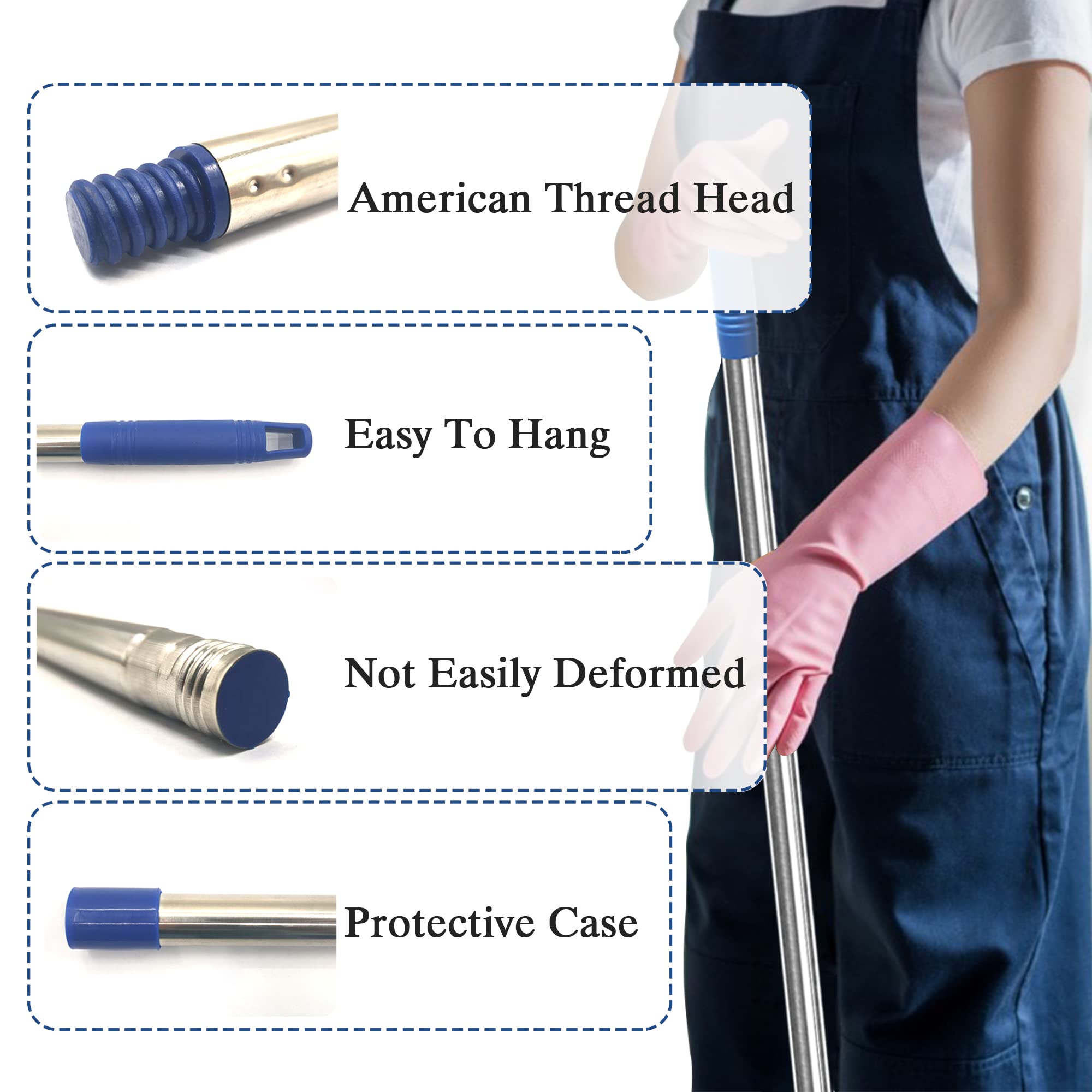 cosbur Spin Mop Handle Replacement, 4-Section Mop Handle Replacement for Spin Mop, Stainless Steel Mop Pole Handle for Commercial Mop and Mop Refills, Cleaning Tools Accessories(Blue)